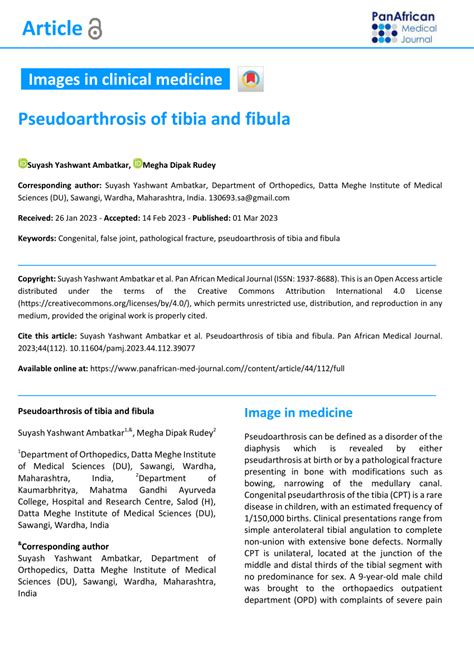 Pdf Pseudoarthrosis Of Tibia And Fibula
