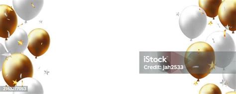 금색과 흰색 색 풍선 배경입니다 축하 파티 배너입니다 호화스러운 인사말 카드 기념일에 대한 스톡 벡터 아트 및 기타 이미지 기념일 개념 개념과 주제 Istock