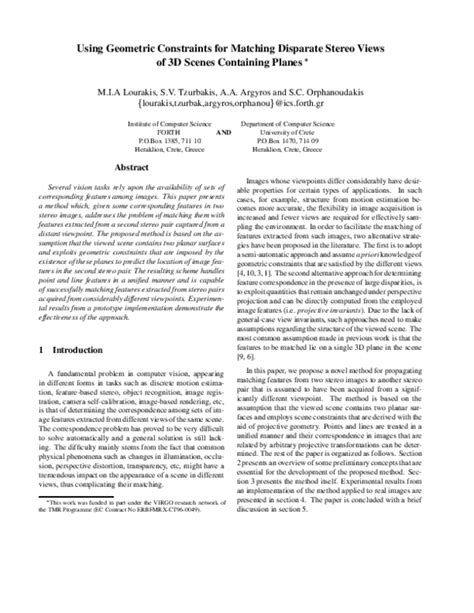 Pdf Using Geometric Constraints For Matching Disparate Stereo Views