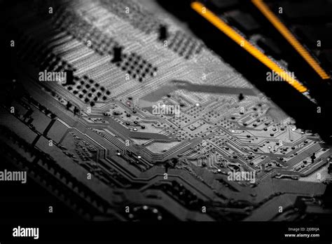 Macro Close Up Of Computer Ram Chip Random Access Memory Chip Slot For