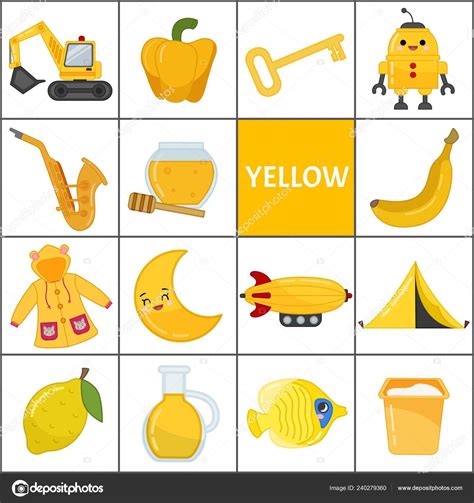 Aprende Los Colores Primarios Amarillo Objetos Diferentes Color Amarillo Material Vector