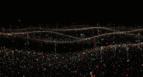 Abstract Data Stream Visualization With Binary Numbers And Colorful Particles Stock Illustration