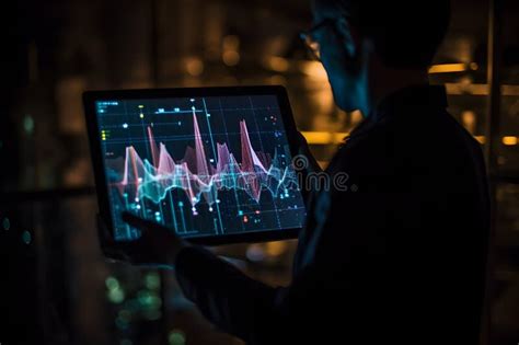 Ai Generated Illustration Of A Man In Front Of A Laptop With Graphics And Diagrams On The Screen