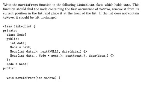 Solved Write The MoveToFront Function In The Following Chegg