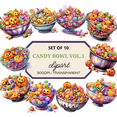 Candy Bowl Clipart⎥watercolor Clipart Bundle⎥halloween Candy Bowl