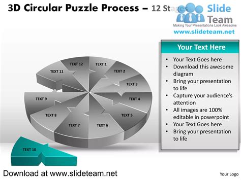 3 D Pie Chart Circular Puzzle With Hole In Center Process 12 Stages