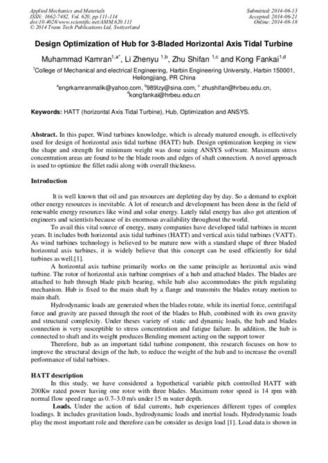Design Optimization Of Hub For 3 Bladed Horizontal Axis Tidal Turbine Scientific Net