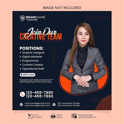 소셜 미디어는 우리 팀 포스트 템플릿 디자인에 합류합니다 편집 가능한 최소 정사각형 배너 템플릿 프리미엄 벡터