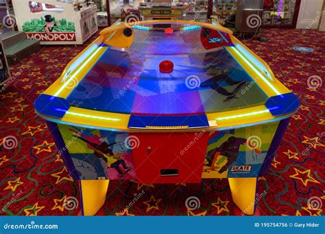 An Air Hockey Table Without Players In The Inside Of An Amusement