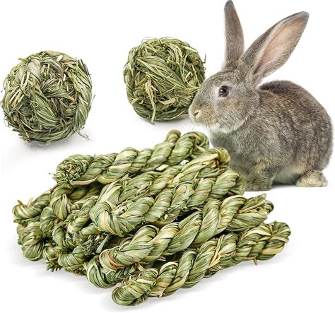 Omawrf 12 Pcs Rabbit Chew Toys Natural Timothy Grass Ball Bunny Molar Grass Stick Toys Small