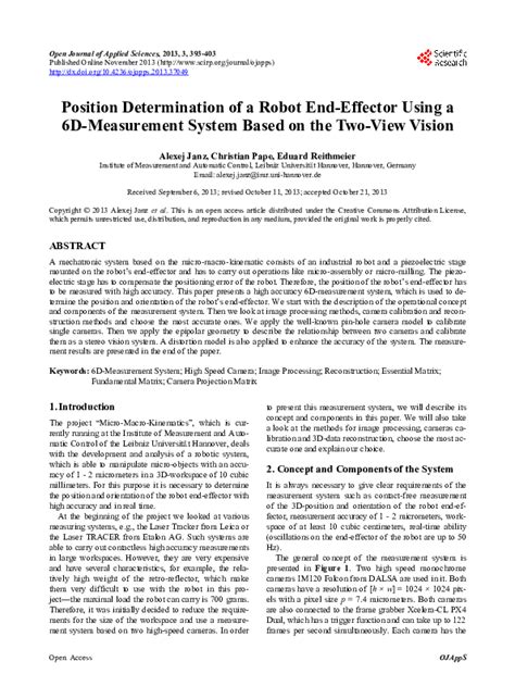 Pdf Position Determination Of A Robot End Effector Using A 6d