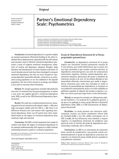 Partners Emotional Dependency Scale Pdf Attachment Theory Factor Analysis