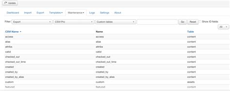 custom tables export