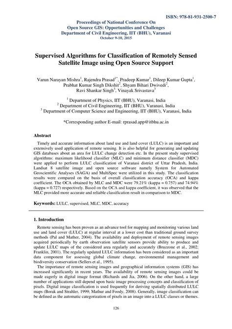 Pdf Supervised Algorithms For Classification Of Remotely Sensed