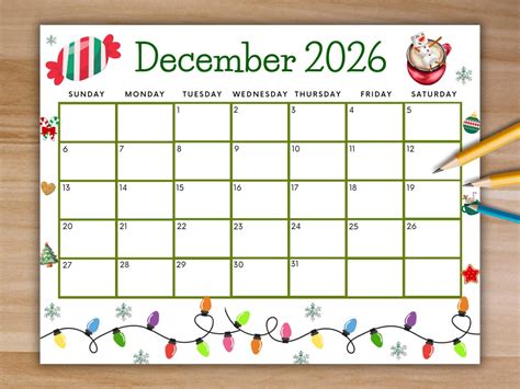 Editable December 2026 Calendar Printable Calendar W Pretty Christmas