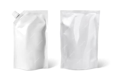 Doypack 파우치 케첩 소스 또는 마요네즈의 현실적인 식품 포장 모형 벡터 3d 겨자 또는 소스 패키지 모형용 캡 뚜껑이 있는 흰색 포일 도이 팩 또는 플라스틱