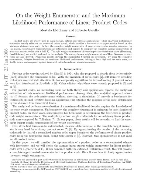Pdf On The Weight Enumerator And The Maximum Likelihood Performance
