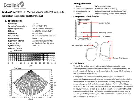 Ecolink Intelligent Technology Motion Sensor Installation Instructions And User Manual