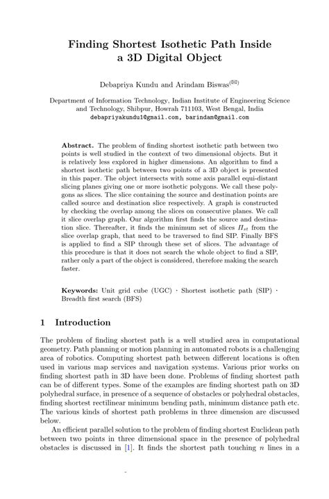 Pdf Finding Shortest Isothetic Path Inside A 3d Digital Object