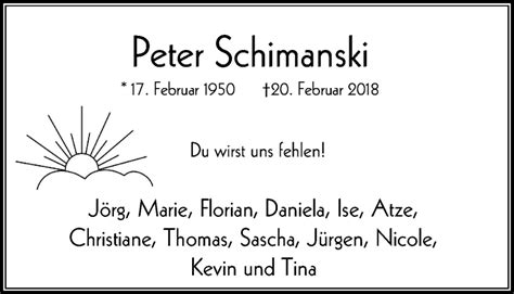 Traueranzeigen Von Peter Schimanski Trauer In Nrwde