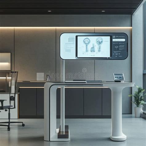 Modern Medical Workstation With Large Monitor And Digital Interface
