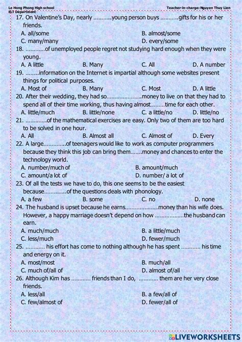 Quantifiers Practice Mcq 7112822 Nguyễn Thuý Liên