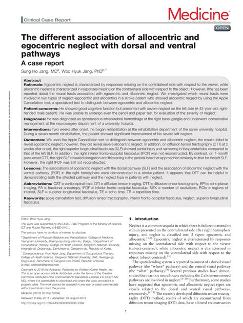 Pdf The Different Association Of Allocentric And Egocentric Neglect With Dorsal And Ventral