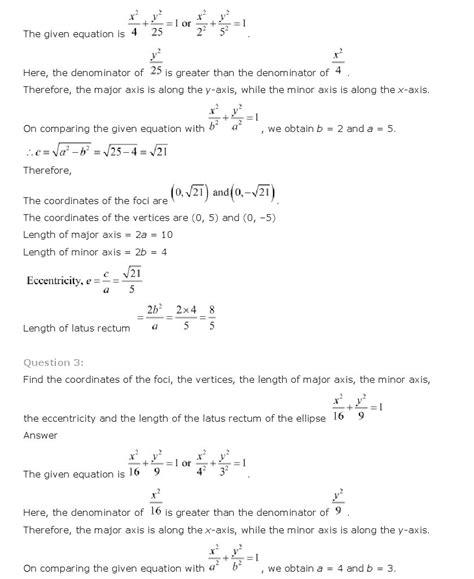 Conic Sections Class 11 Mathematics Ncert Solutions