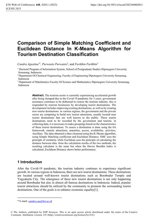 Pdf Comparison Of Simple Matching Coefficient And Euclidean Distance