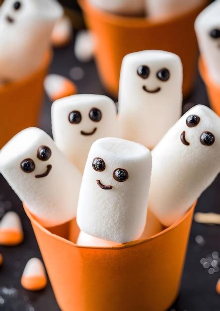 Cute Ghost Marshmallow Halloween Treats Premium Ai Generated Image