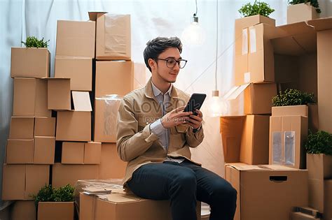 상자에 앉아있는 남자