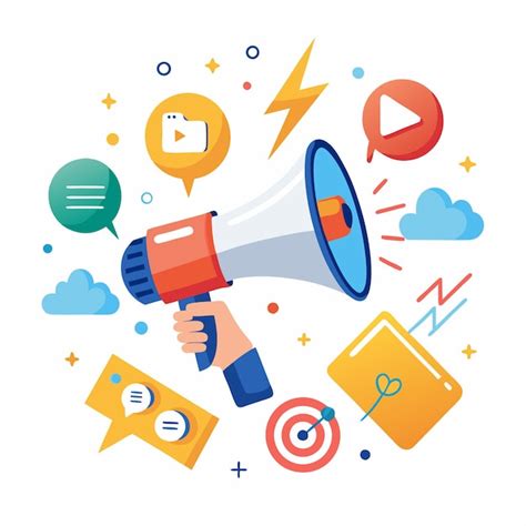 Hand Holding A Megaphone With Various Speech Bubbles And Icons
