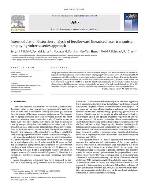 Pdf Intermodulation Distortion Analysis Of Feedforward Linearised