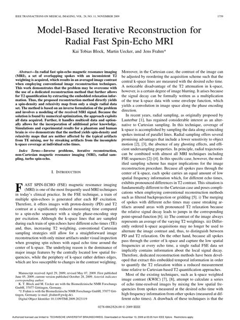 Pdf Model Based Iterative Reconstruction For Radial Fast Spin Echo Mri