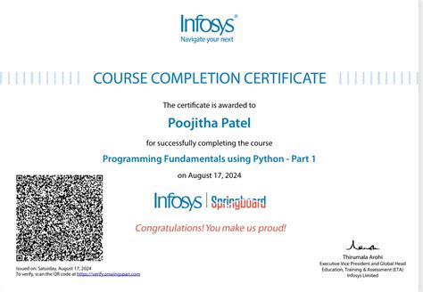Gandla Poojitha On Linkedin Infosys Python Programmingfundamentals Certification Techskills
