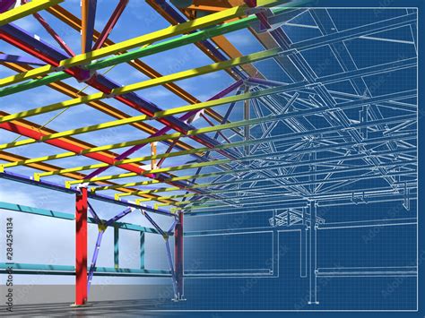3d Bim Model Building Information Model Of Metal Structure 3d Rendering The Model Of A
