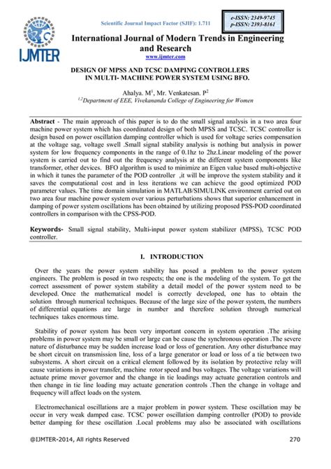 Design Of Mpss And Tcsc Damping Controllers In Multi Machine Power