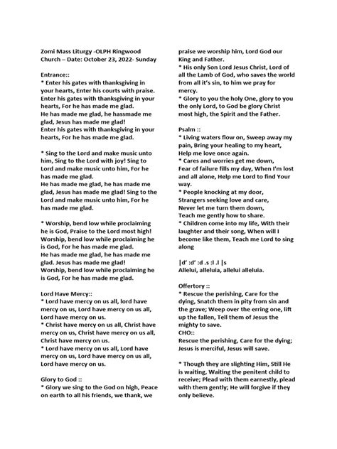 Liturgy In English Mass By Zcca Pdf