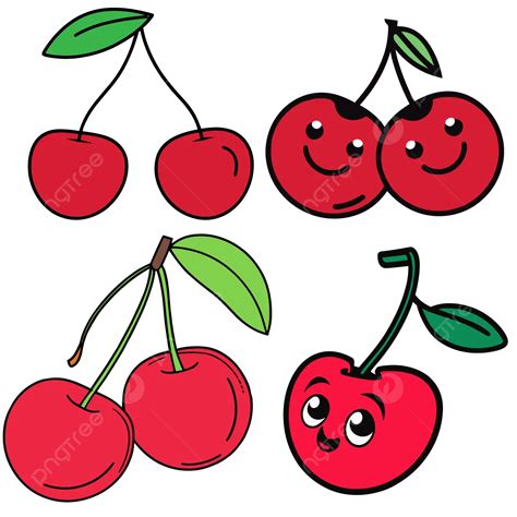 Hand Drawn Vector Sticker Design With Red Cherry Set Cherry Cherry Vector Hand Painted Cherry