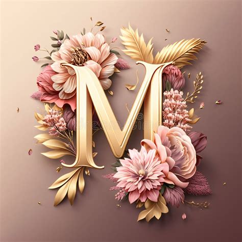 Beautiful Letter M Decor Beautiful Letter M With Flowers And Leaves 3d