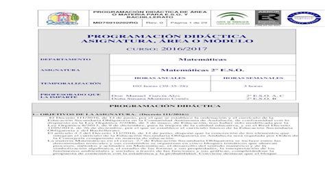 ProgramaciÓn DidÁctica Asignatura Área O MÓdulo · Además De Los Cálculos Y El Uso De Fórmulas