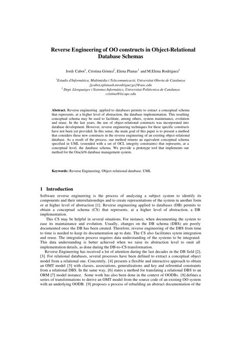 Pdf Reverse Engineering Of Object Relational Database Schemas