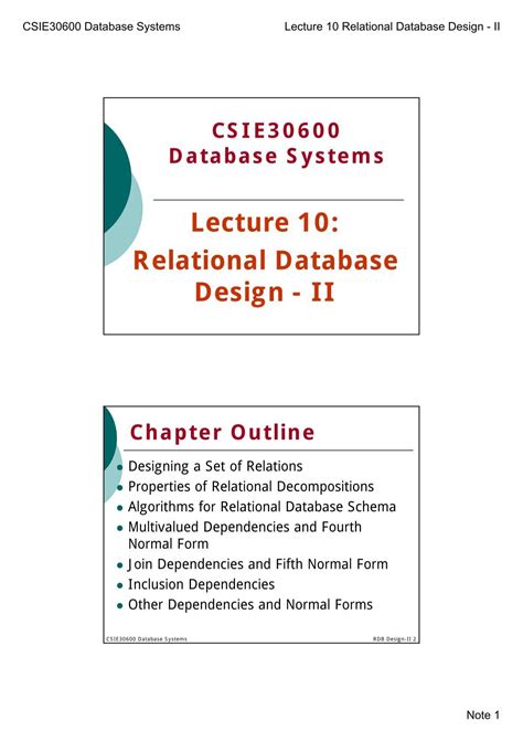 Lecture 10 Relational Database Design Ii