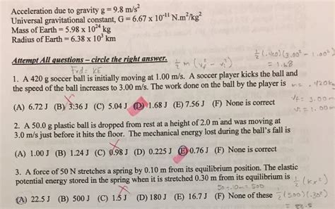 Solved Acceleration Due To Gravity G 9 8 M S2 Universal
