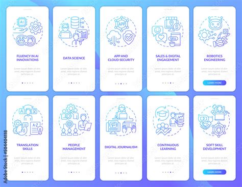 Maintaining Prof Skills Blue Gradient Onboarding Mobile App Screen Set Walkthrough 5 Steps