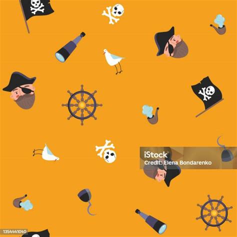 유쾌한 로저 골판지 갈매기 스파이 글라스 투구 후크 등의 원활한 해적 패턴 요호호 문구 갈매기에 대한 스톡 벡터 아트 및 기타 이미지 Istock