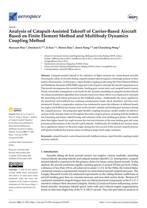 Pdf Analysis Of Catapult Assisted Takeoff Of Carrier Based Aircraft Based On Finite Element