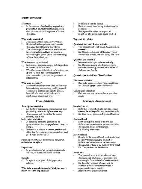 Bustat Reviewer Pdf Sampling Statistics Statistics