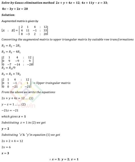 Solve By Gauss Elimination Method 2x Y 4z 12 4x 11y Z 33 8x 3y 2z 20