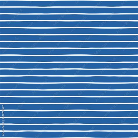 Thin Horizontal Stripes Simple Nautical Seamless Geometric Pattern White On Blue Background